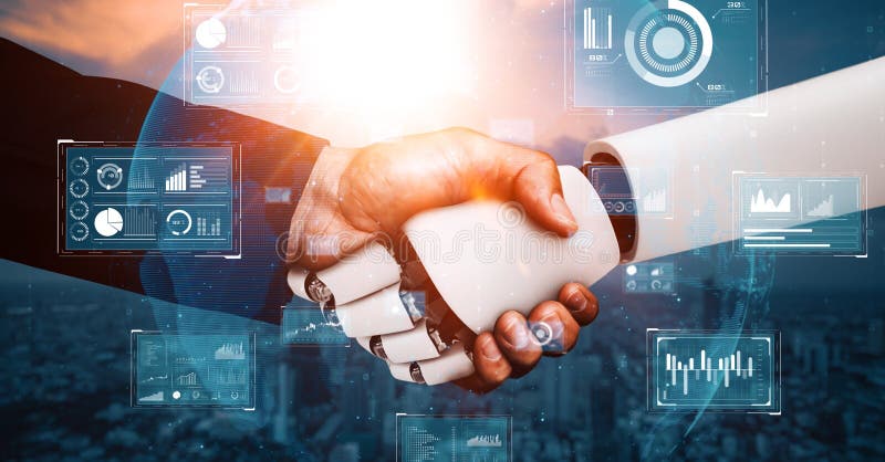 XAI 3D Rendering Hominoid Robot Handshake To Collaborate Future ...