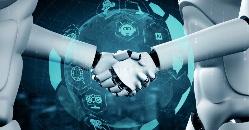 XAI 3D Rendering Hominoid Robot Handshake To Collaborate Future ...