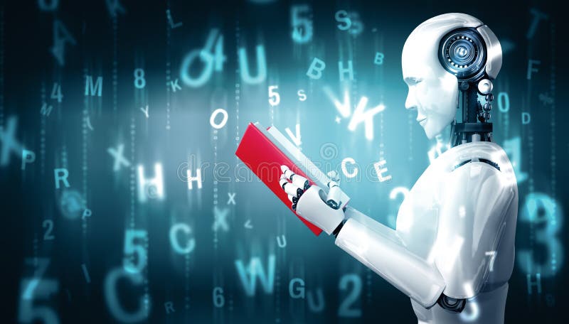 XAI 3D Illustration of Robot Humanoid Reading Book Stock Illustration ...