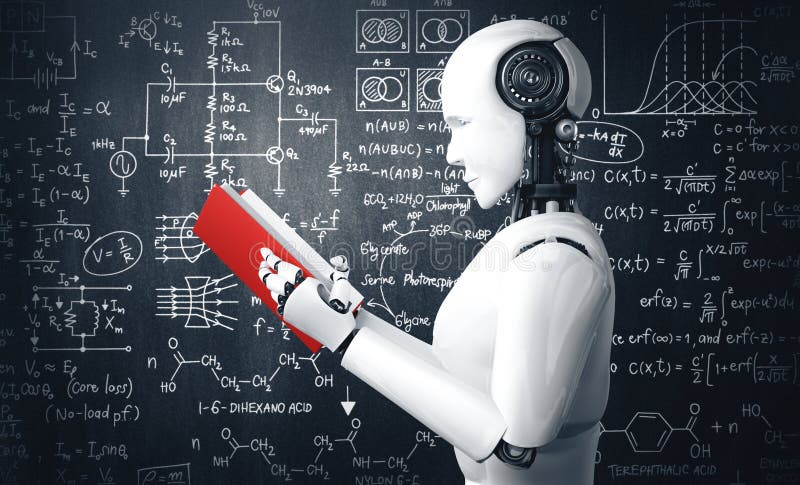XAI 3D Illustration of Robot Humanoid Reading Book and Solving Math ...