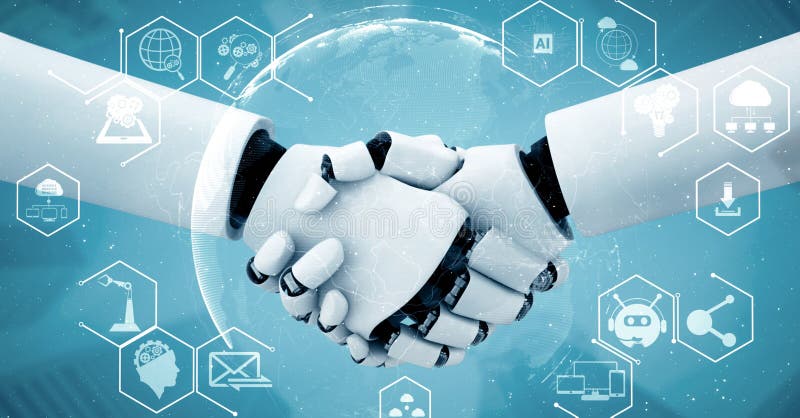 XAI 3D Rendering Hominoid Robot Handshake To Collaborate Future ...