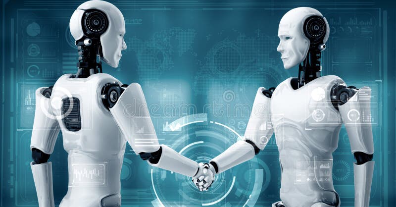XAI 3D Rendering Hominoid Robot Handshake To Collaborate Future ...