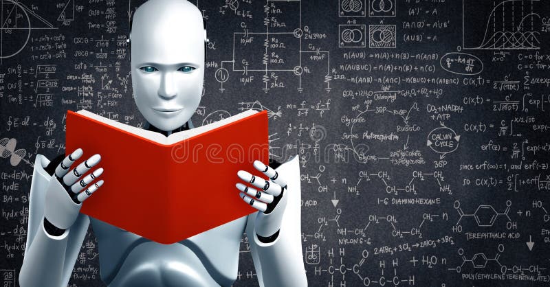 XAI 3D Rendering of Robot Hominoid Reading Book and Solving Math Stock ...