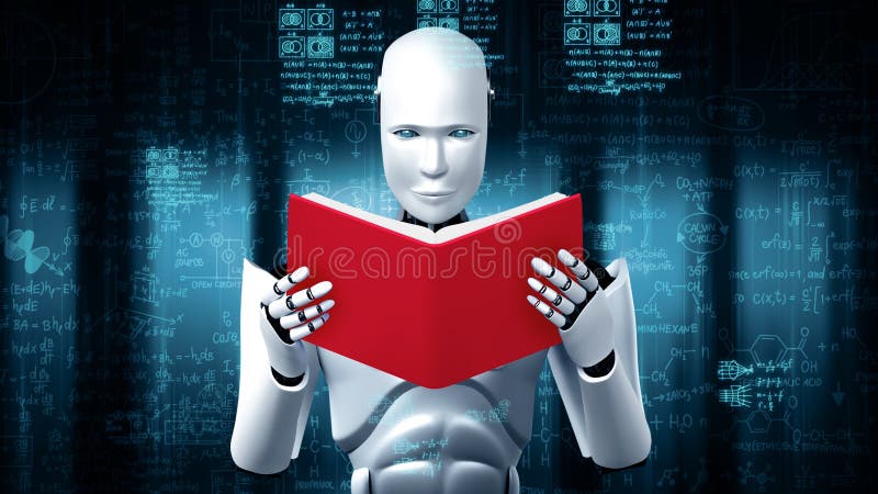 XAI 3D Rendering of Robot Hominoid Reading Book and Solving Math Stock ...