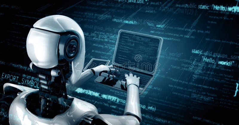 XAI Futuristic Robot Artificial Intelligence Huminoid AI Programming Coding Stock Illustration ...