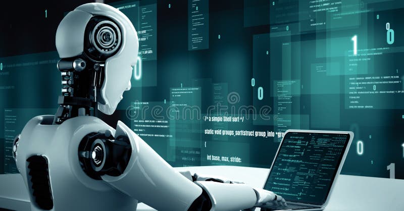 XAI Futuristic Robot Artificial Intelligence Huminoid AI Programming Coding Stock Illustration ...