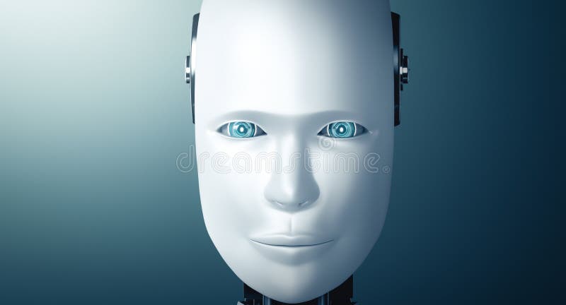 XAI Robot Humanoid Face and Eyes Close Up View 3D Rendering Stock ...
