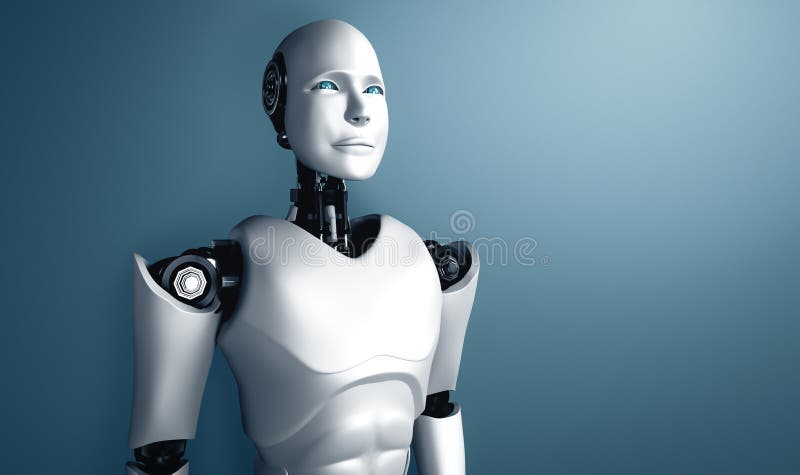 XAI Standing Humanoid Robot Looking Forward on Clean Background Stock ...