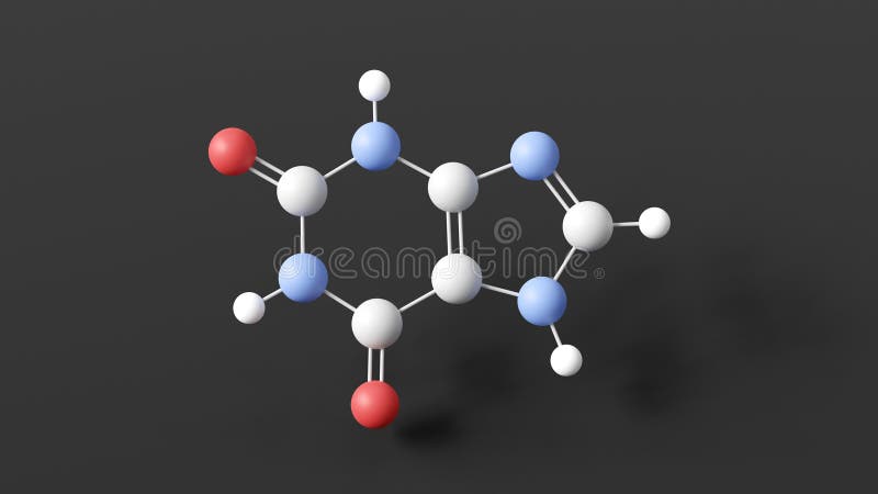 Xanthine Molecular Structure, Archaically Xanthic Acid, Ball and Stick ...