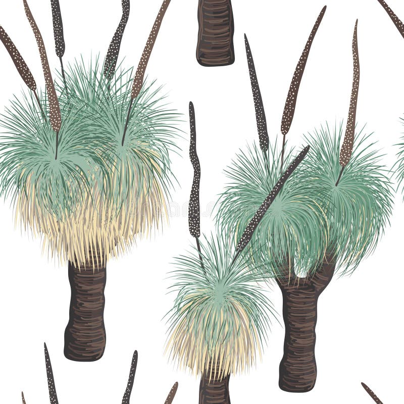 Xanthorrhoea Tree with Flowers Seamless Pattern. the Grass Tree in ...