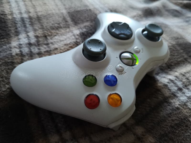 Xbox Controller White Color Joystick Lies on Soft Fabric Editorial ...