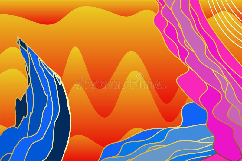 Abstract Background with Gradient Waves and Ornamental Shapes Overlays ...