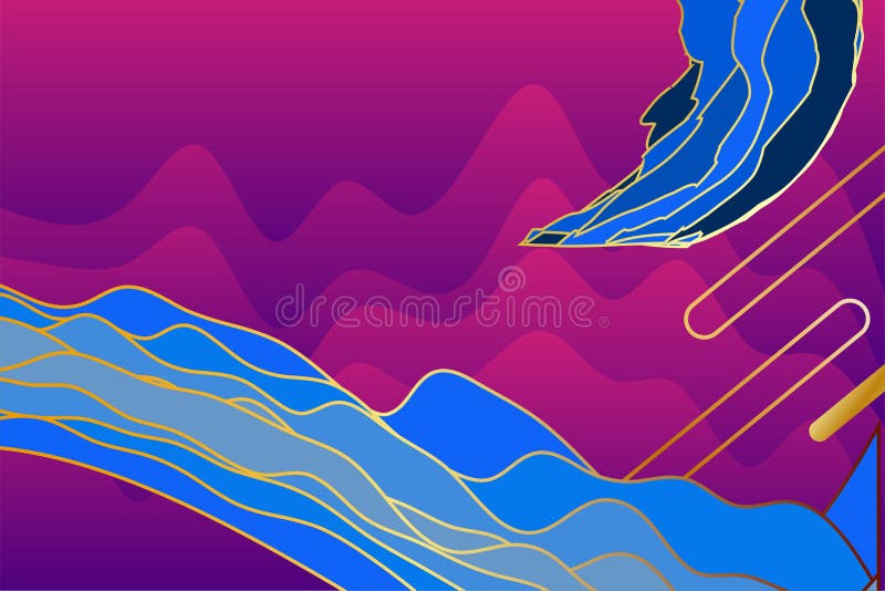 Abstract Background with Gradient Waves and Ornamental Shapes Overlays ...