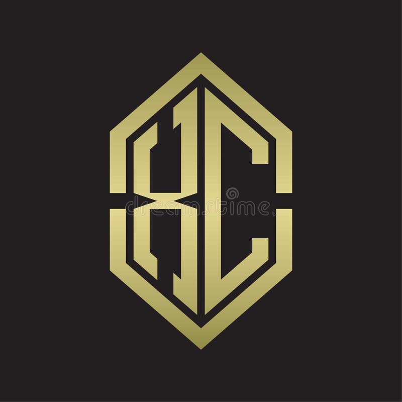 XC Logo Monogram with Hexagon Shape and Outline Slice Style with Gold ...