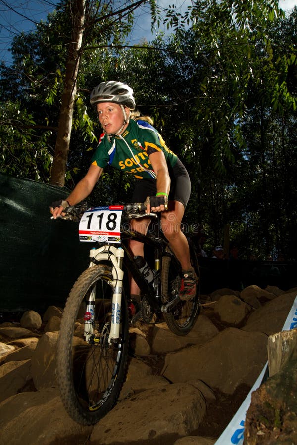 XCO Woman Riding Down Rock Garden Section Editorial Photo - Image of ...