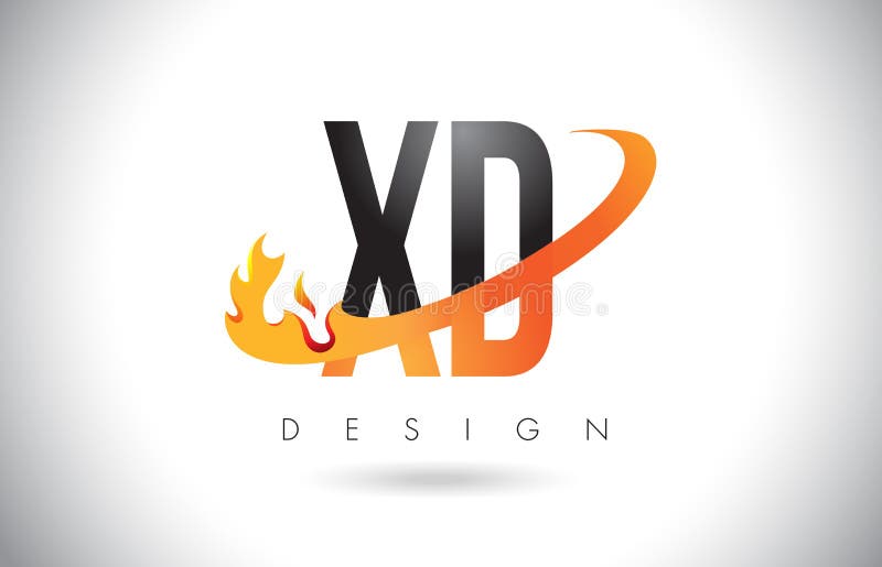 XD X D Letter Logo with Fire Flames Design and Orange Swoosh. Stock ...