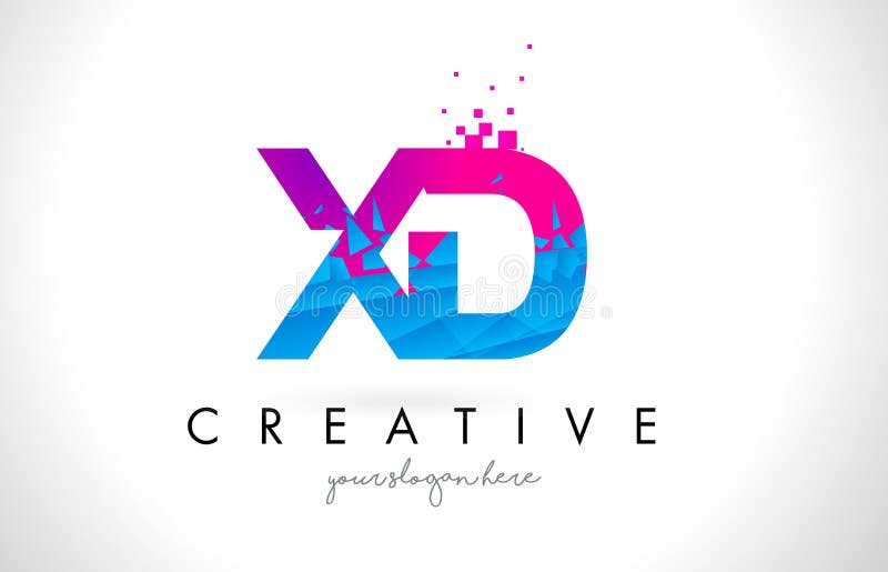 XD X D Letter Logo with Shattered Broken Blue Pink Texture Design ...