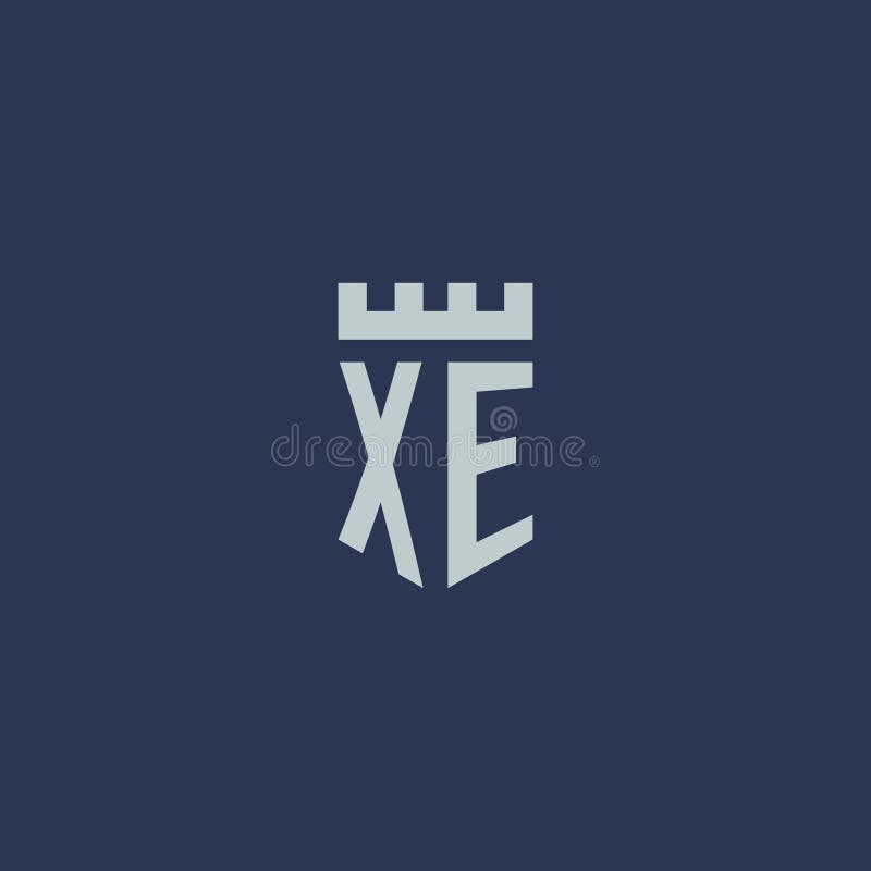 XE Logo Monogram with Fortress Castle and Shield Style Design Stock ...