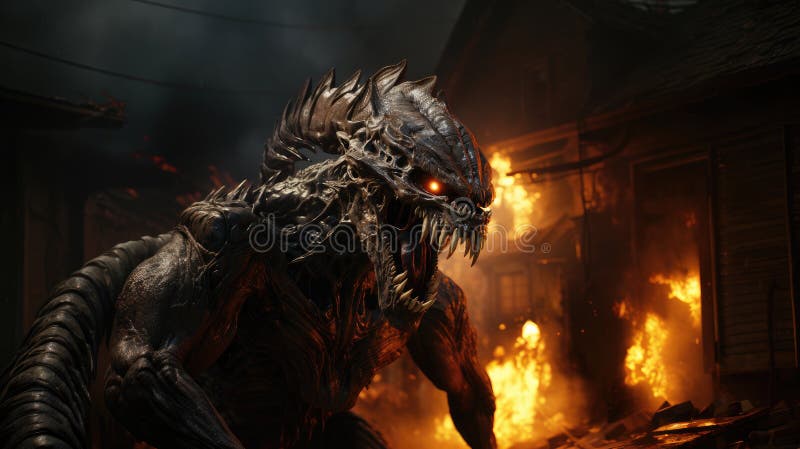 Xenomorph Alien Attack on a Planet, a City Destroyed by a Monster. Huge ...