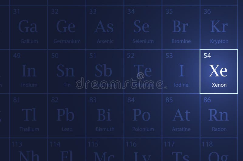 Xenon Element Glowing in a Dark Periodic Table Stock Illustration ...