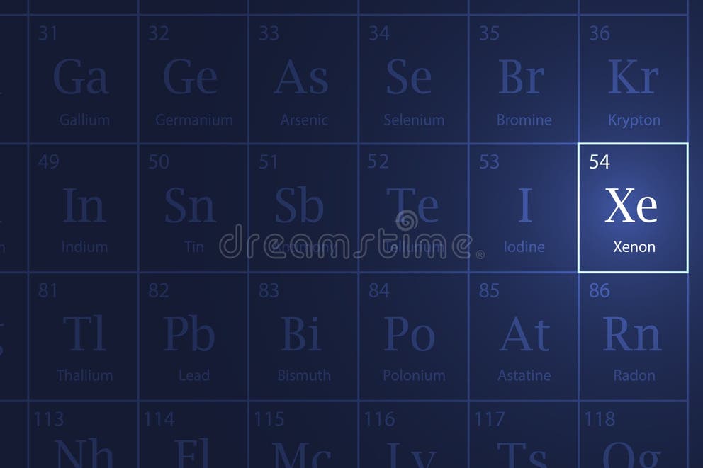 Xenon Element Glowing in a Dark Periodic Table Stock Illustration ...