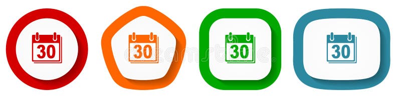 Calendar Vector Icon Set, Flat Design Buttons on White Background Stock ...