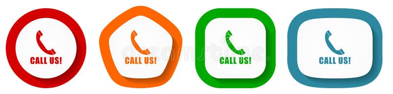 Call Us Vector Icon Set, Flat Design Buttons on White Background Stock ...