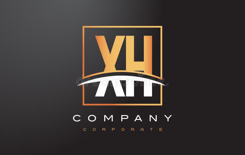 XH X H Golden Letter Logo Design with Gold Square and Swoosh. Stock ...