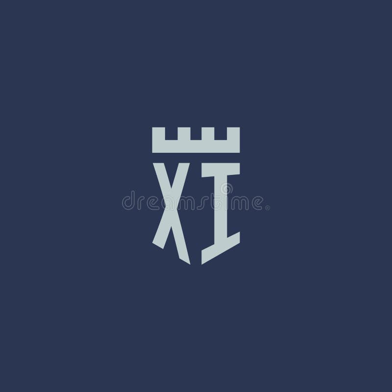 XI Logo Monogram with Fortress Castle and Shield Style Design Stock ...