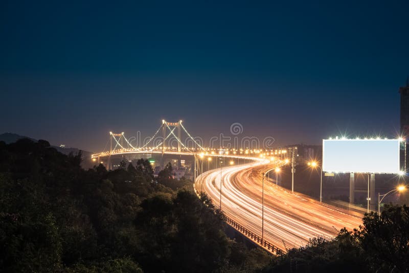 Xiamen Haicang Bridge at Night Stock Photo - Image of suspension ...
