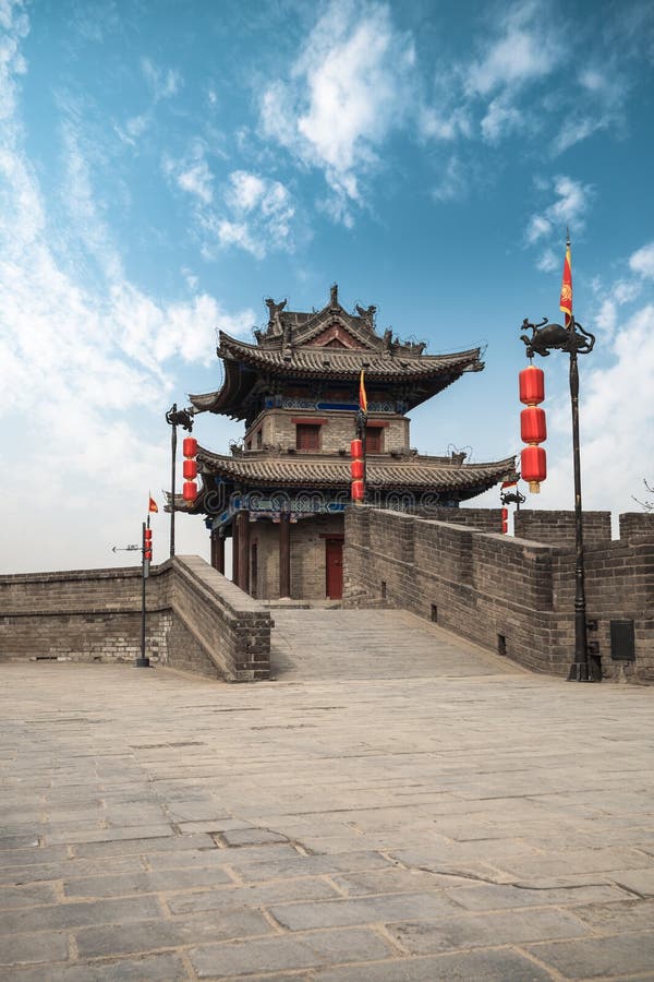 Ancient Turret on City Wall in Xian Stock Image - Image of lantern ...