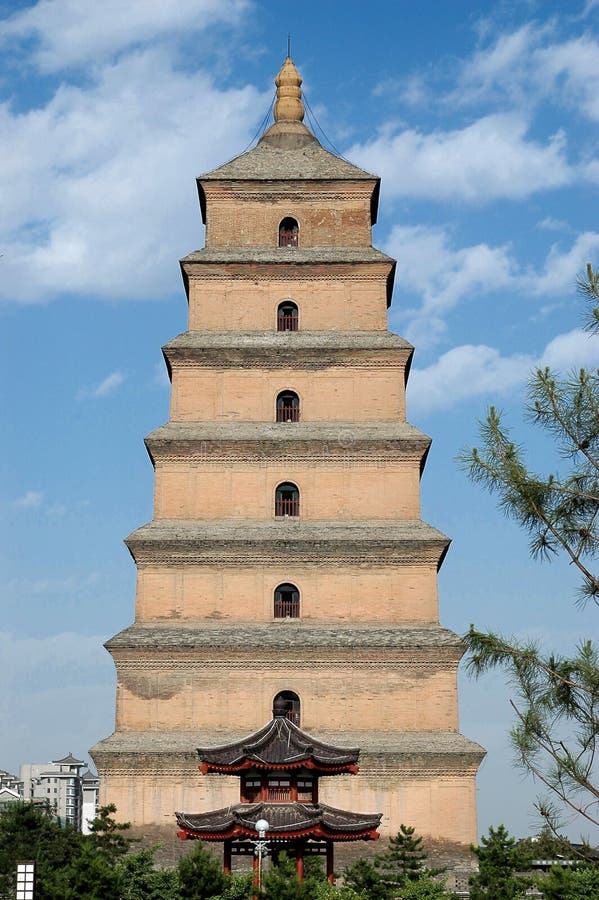 Xian Big Wild Goose Pagoda stock image. Image of temple - 3399293
