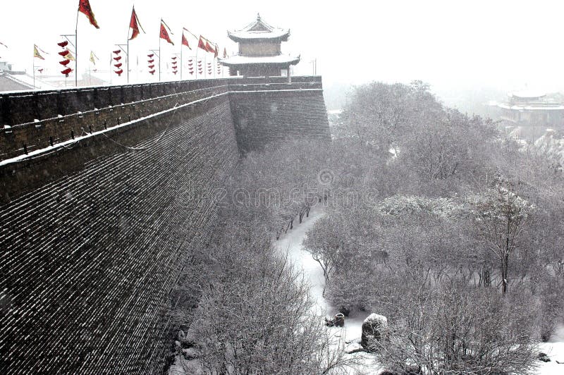 Xian(xi an)city Wall in Snow Stock Photo - Image of postcard, great ...