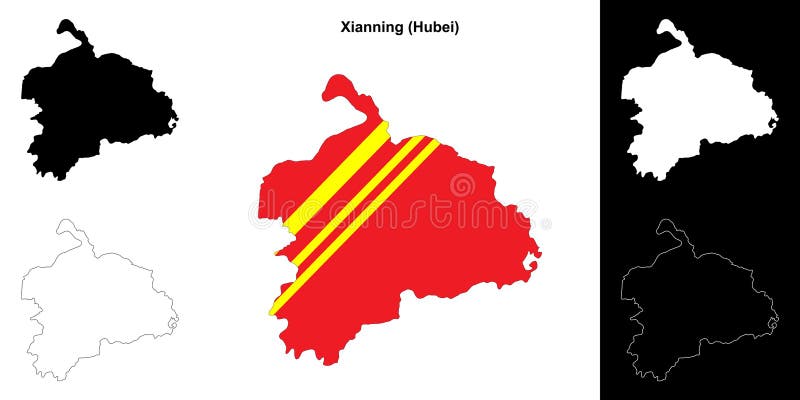 Xianning outline map stock vector. Illustration of shape - 334853326