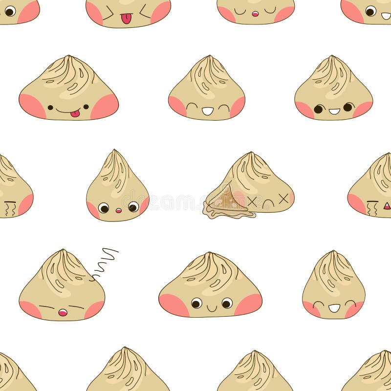 Xiao Long Bao Seamless Pattern With Characters Vector Illustration Stock Vector Illustration