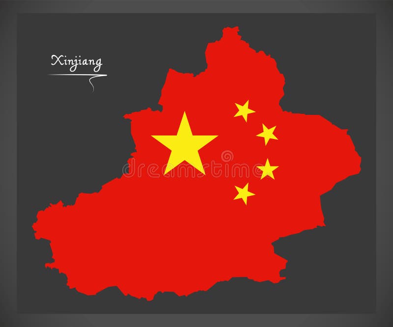 Xinjiang China Map with Chinese National Flag Illustration Stock ...