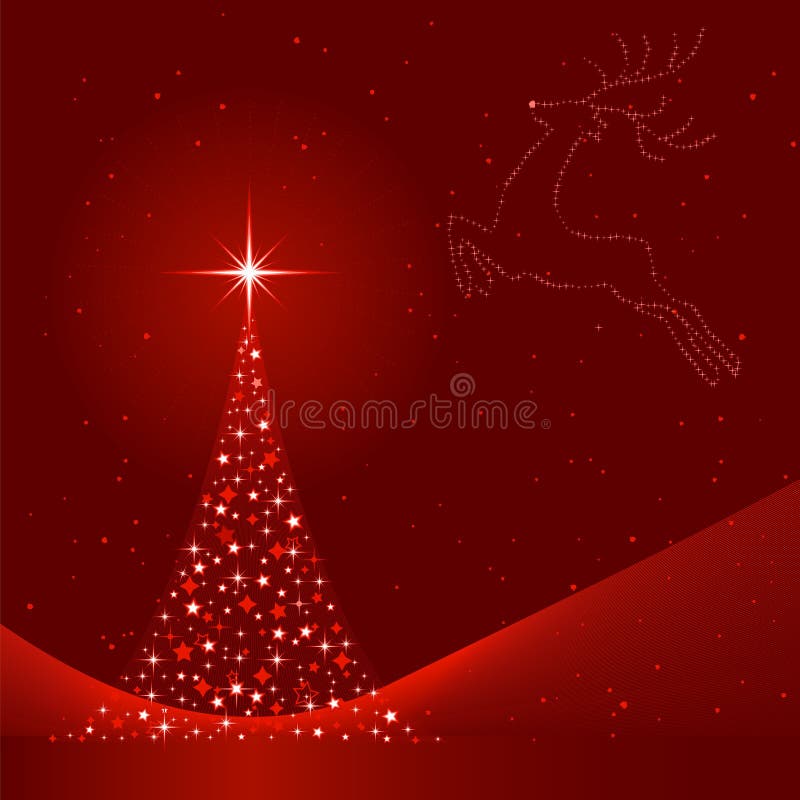 Xmas Background with Christmas Tree and Reindeer Stock Vector ...