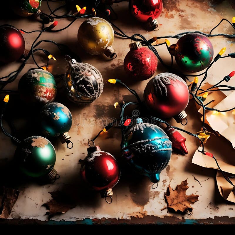 AI Generated Image of Old Christmas Baubles and Lights Stock ...