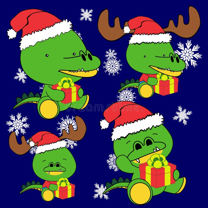Xmas Cute Baby Chibi Crocodile Character Cartoon Illustration, Vector ...