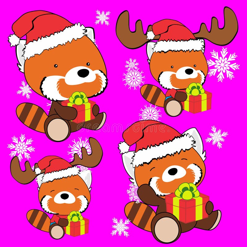 Xmas Cute Baby Chibi Red Panda Character Cartoon Illustration, Vector ...