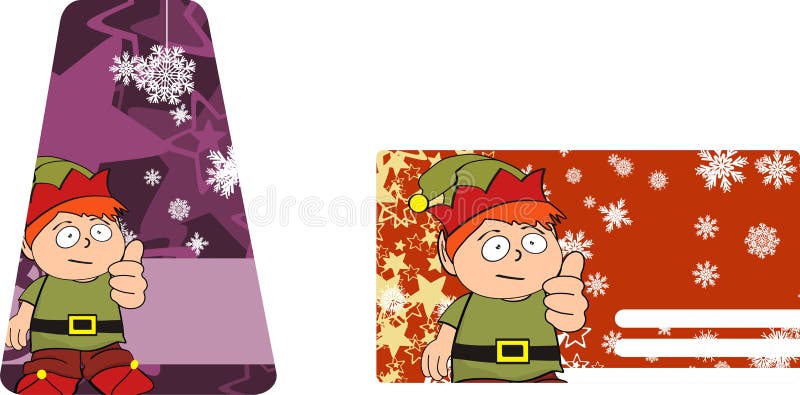 Xmas Elf Kid Cartoon Gift Card Collection Set 2 Stock Vector ...