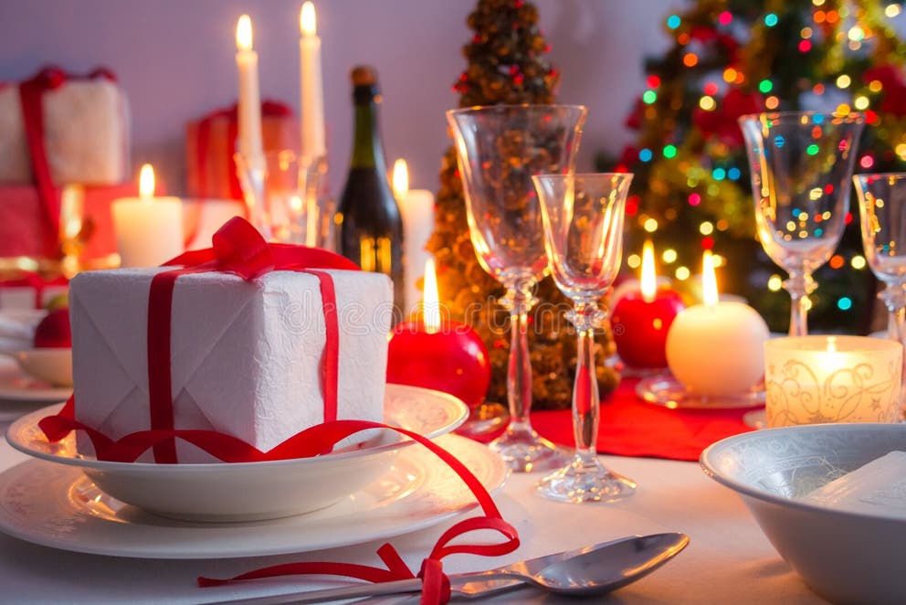 Xmas Gift As a Main Course on the Christmas Table Stock Image - Image ...