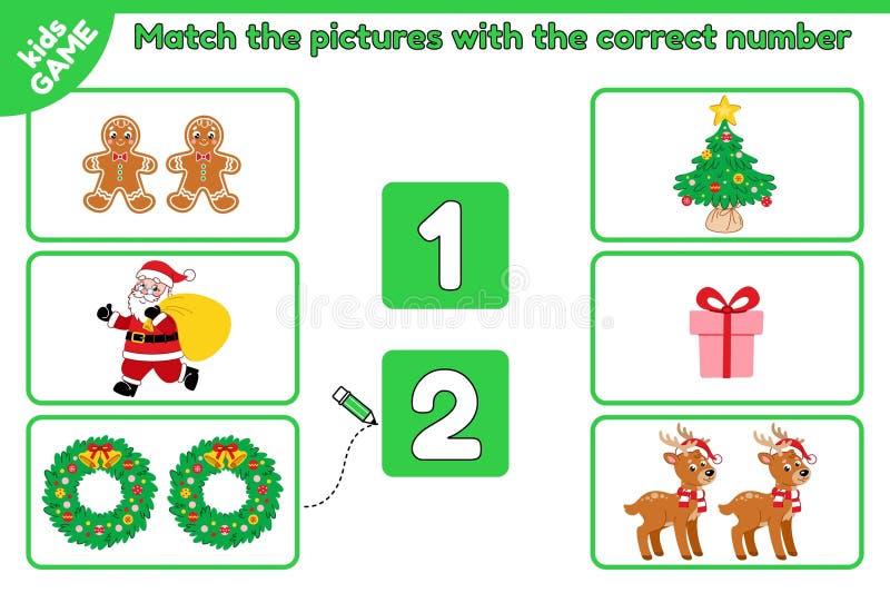 Xmas Math Game Match Objects with Correct Number Stock Illustration ...