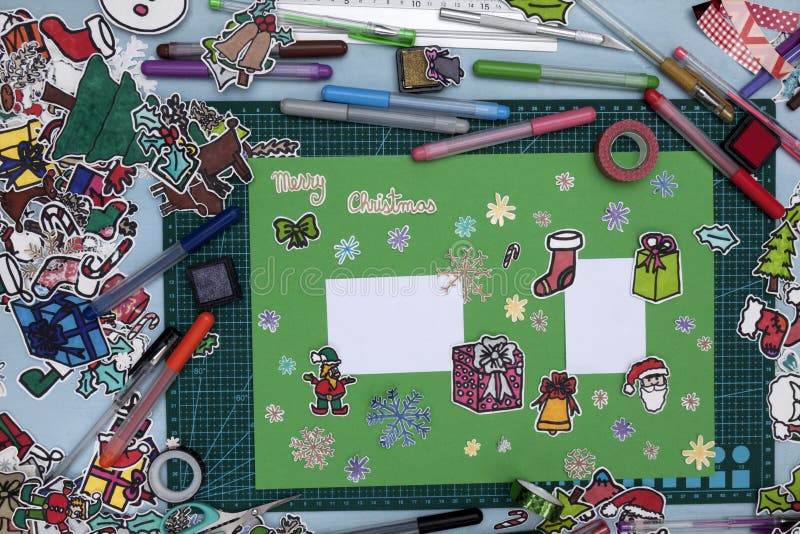 Xmas scrapbook layout stock photo. Image of drawing, stocking - 62037620