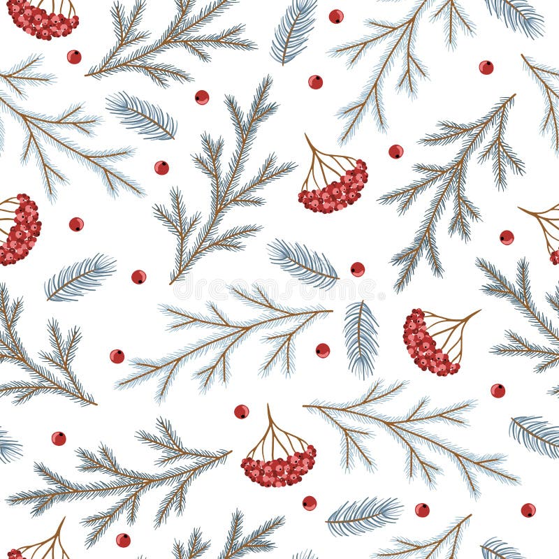 Xmas Seamless Pattern with Christmas Tree Decorations, Pine Branches ...