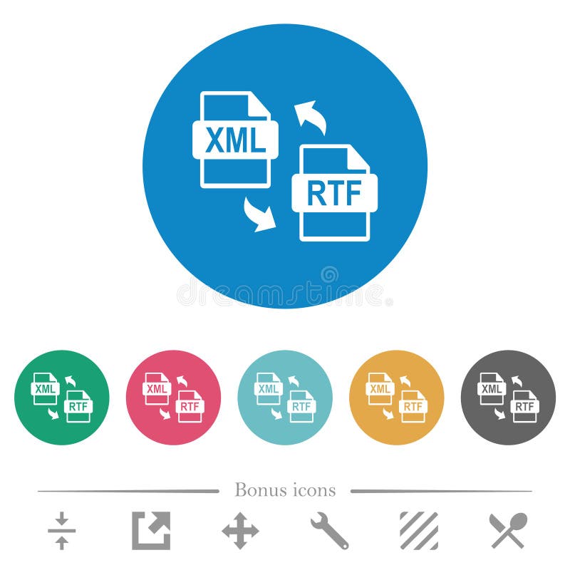 XML RTF File Conversion Flat Round Icons Stock Vector - Illustration of ...