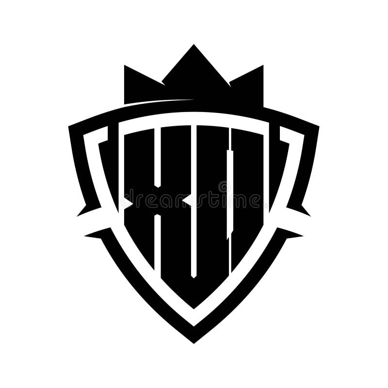 XO Letter Bold Monogram Triangle Curve Shield Shape with Crown Black ...