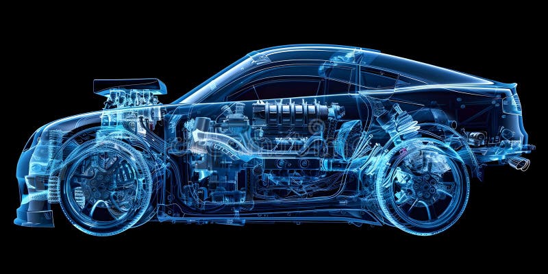 Xray View of a Modern Blue Car Engine Model with a Sleek Glassy Look ...