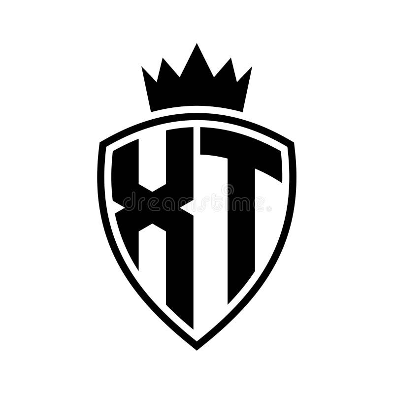 XT Letter Monogram Shield and Crown Outline Shape with Black and White Color Design Stock Vector ...