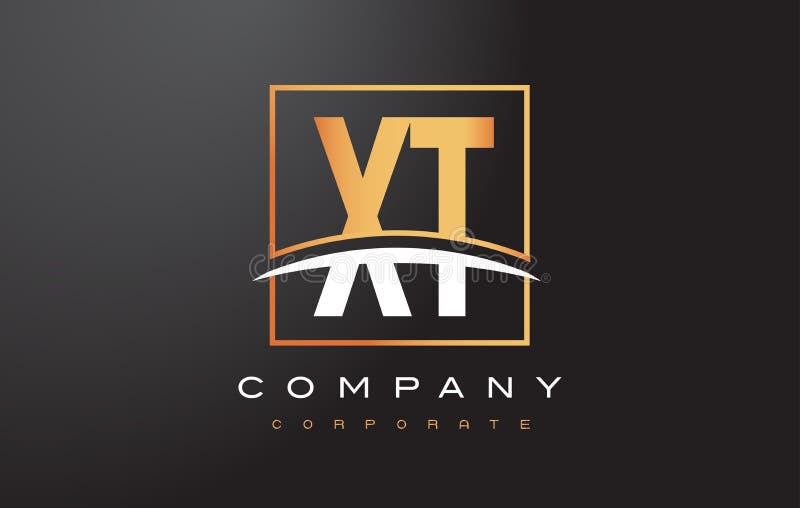 XT X T Golden Letter Logo Design with Gold Square and Swoosh. Stock ...